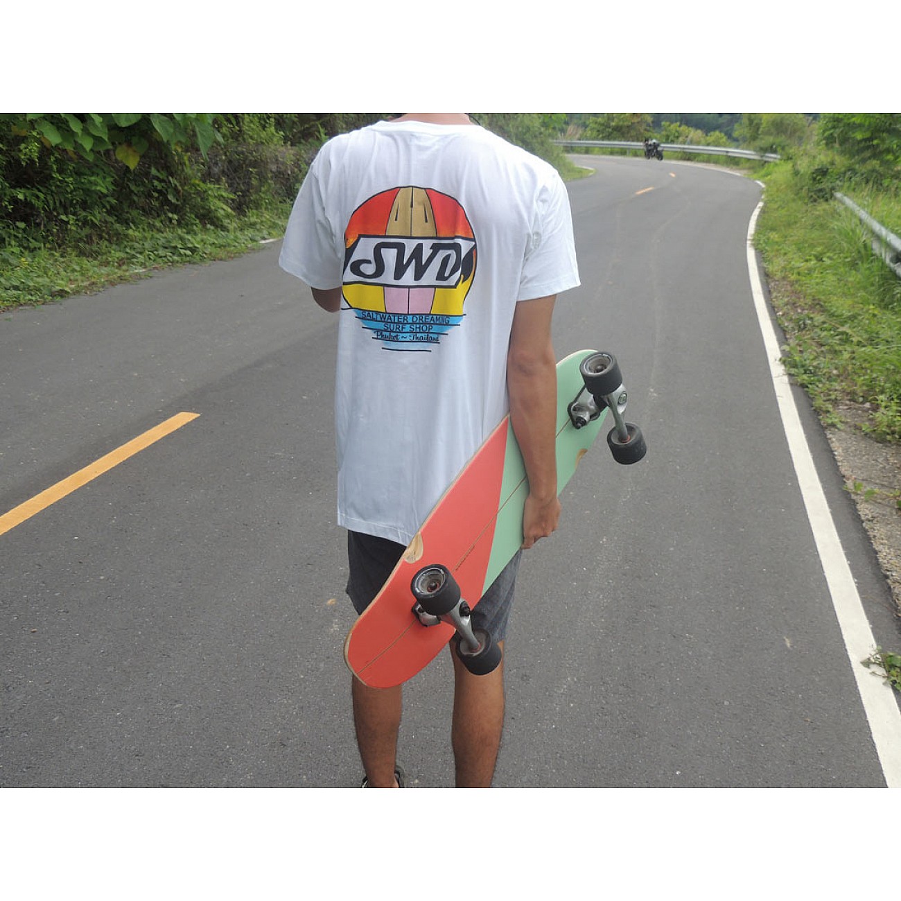 Saltwater Dreaming T-Shirt-Surfboard Sunset -White